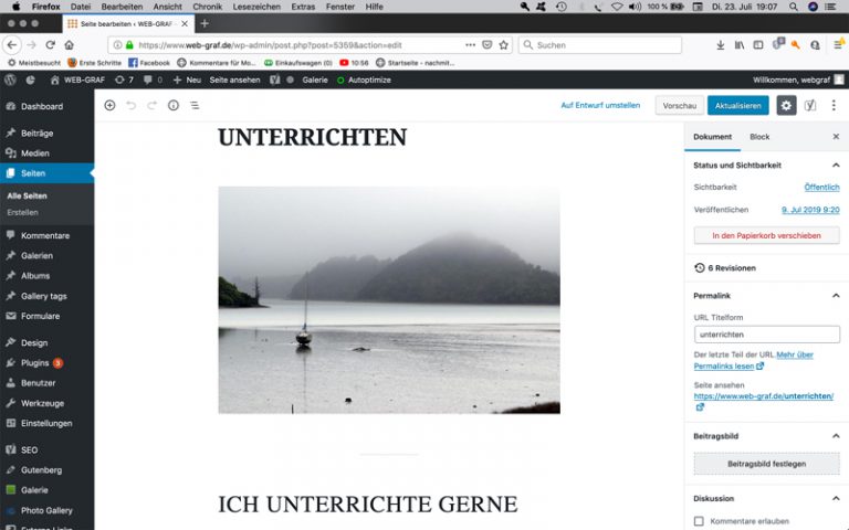 Unterrichten mit WEB-GRAF in Wordpress zur Bearbeitung Ihrer Webseite